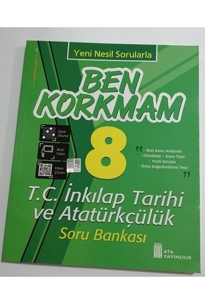 Ata Yayıncılık 8.Sınıf Ben Korkmam T.C.İnkılap Tarihi ve Atatürkçülük Soru Bankası -Yeni Nesil Ilaveli Ata Yayıncılık 8.Sınıf Ben Korkmam T.C.İnkılap Tarihi ve Atatürkçülük Soru Bankası -Yeni Nesil Ilaveli