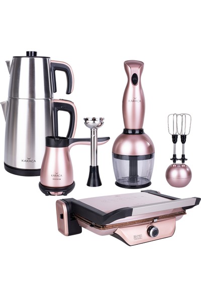 Karaca 4lü Elektrikli Çeyiz Seti Rosegold Çelik Demlikli Karaca 4lü Elektrikli Çeyiz Seti Rosegold Çelik Demlikli