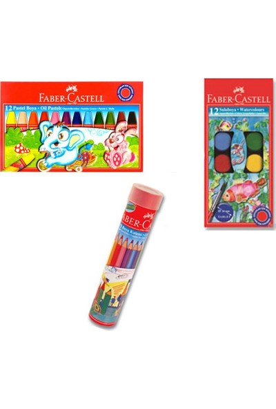 Faber-Castell Pastel + Sulu + Kuru Boya Seti 3'lü