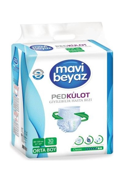 Mavi Beyaz Ped Emici Külot Hasta Bezi Medium Orta (30 Adet) Mavi Beyaz Ped Emici Külot Hasta Bezi Medium Orta (30 Adet)