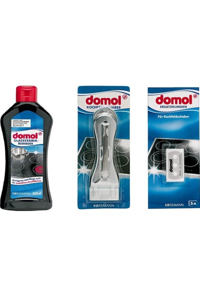 Domol Cam Seramik Temizleyici 300 ml & Temizleme Malası & Mala Bıçağı Yedekleri Domol Cam Seramik Temizleyici 300 ml & Temizleme Malası & Mala Bıçağı Yedekleri