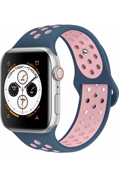 Case 4U Apple Watch Seri 7/6/SE/5/4 Delikli Spor Kayış 45mm 44mm 42mm Uyumlu Mavi - Pembe Case 4U Apple Watch Seri 7/6/SE/5/4 Delikli Spor Kayış 45mm 44mm 42mm Uyumlu Mavi - Pembe