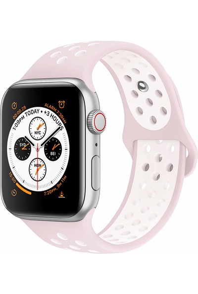 Case 4U Apple Watch Seri 7/6/SE/5/4 Delikli Spor Kayış 45mm 44mm 42mm Uyumlu Pembe Case 4U Apple Watch Seri 7/6/SE/5/4 Delikli Spor Kayış 45mm 44mm 42mm Uyumlu Pembe