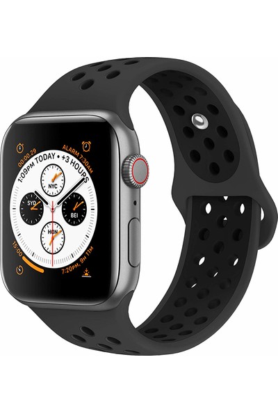 Case 4U Apple Watch Seri 7/6/SE/5/4 Delikli Spor Kayış 45mm 44mm 42mm Uyumlu Siyah Case 4U Apple Watch Seri 7/6/SE/5/4 Delikli Spor Kayış 45mm 44mm 42mm Uyumlu Siyah