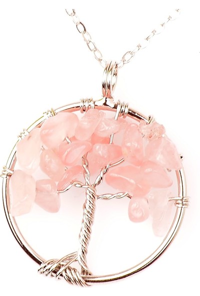 Taş Sandığı Pembe Kuvars Taşı Hayat Ağacı Kolye Taş Sandığı Pembe Kuvars Taşı Hayat Ağacı Kolye