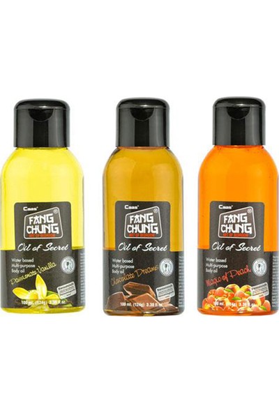 Fang Chung Vanilya + Çikolata + Kayısı Aromalı Masaj Yağı - 100ml Set Fang Chung Vanilya + Çikolata + Kayısı Aromalı Masaj Yağı - 100ml Set
