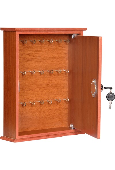 Selena Büyük Kilitli Ahşap Anahtar Dolabı Ceviz Anahtarlık