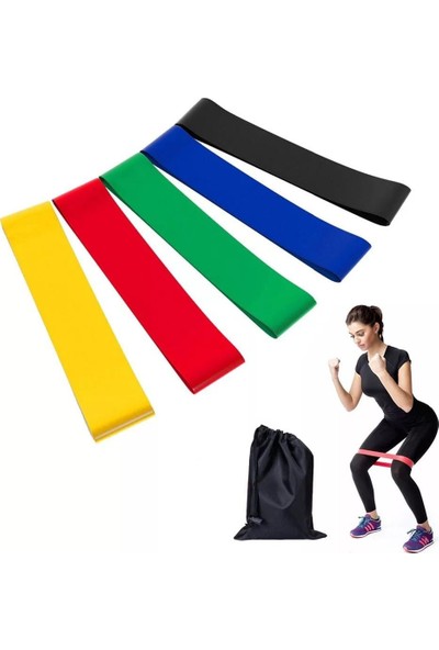 Leyaton Aerobik Band Latex Aerobik Bandı Pilates Yoga Lastiği 5'li Set