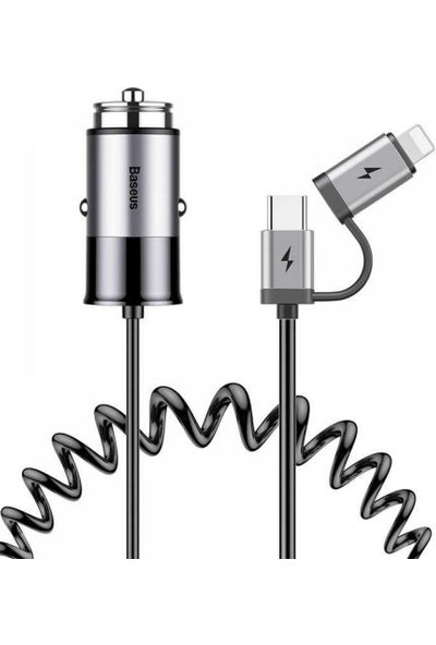 Baseus Enjoy Together Serisi Apple iPhone Uyumlu Lightning ve Type-C Araç Şarj Cihazı - Gri Baseus Enjoy Together Serisi Apple iPhone Uyumlu Lightning ve Type-C Araç Şarj Cihazı - Gri