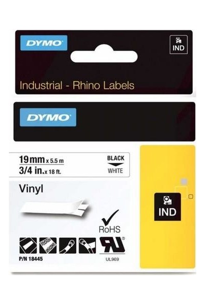 Dymo 18445 Rhinopro Renkli Vinil Şerit (19Mmx5,5Mt) Beyaz-Siyah Dymo 18445 Rhinopro Renkli Vinil Şerit (19Mmx5,5Mt) Beyaz-Siyah
