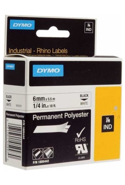 Dymo 1805442 Rhinopro Sabit Polyester Şerit (6Mmx5,5Mt) Beyaz-Siyah Dymo 1805442 Rhinopro Sabit Polyester Şerit (6Mmx5,5Mt) Beyaz-Siyah