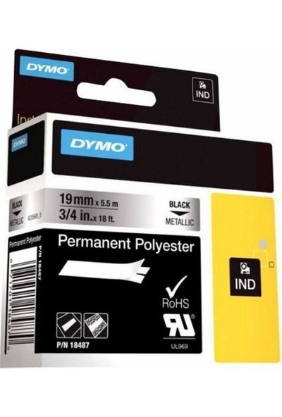 Dymo 18487 Rhinopro Şerit (19Mmx5,5Mt) Metalik Gri/Sıyah Dymo 18487 Rhinopro Şerit (19Mmx5,5Mt) Metalik Gri/Sıyah