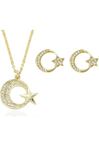 Forentina Ay Yıldız Kolye Küpe Set Ps0334 Forentina Ay Yıldız Kolye Küpe Set Ps0334