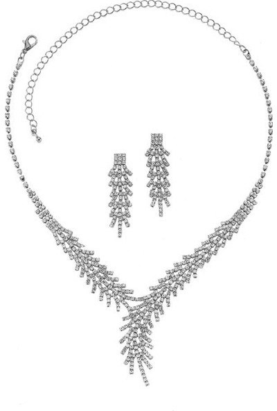 Forentina Gümüş Kaplama Çınar Modeli Kolye Küpe Takı Seti Ps0485