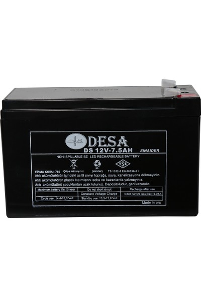 Desa Tse Belgeli Desa 12V 7,5AH - 12V 7,5A Bakımsız Kuru Akü