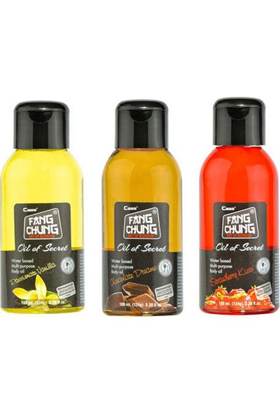 Fang Chung Vanilya + Çikolata + Çilek Aromalı Masaj Yağı - 100ml Set Fang Chung Vanilya + Çikolata + Çilek Aromalı Masaj Yağı - 100ml Set