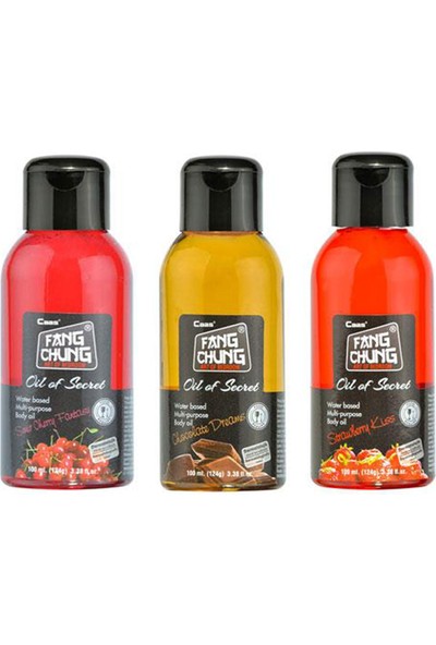Fang Chung Kiraz + Çikolata + Çilek Aromalı Masaj Yağı - 100ml Set Fang Chung Kiraz + Çikolata + Çilek Aromalı Masaj Yağı - 100ml Set