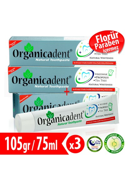 Organicadent Florürsüz Doğal Diş Macunu 75 ml 3'lü Aile Paketi Organicadent Florürsüz Doğal Diş Macunu 75 ml 3'lü Aile Paketi