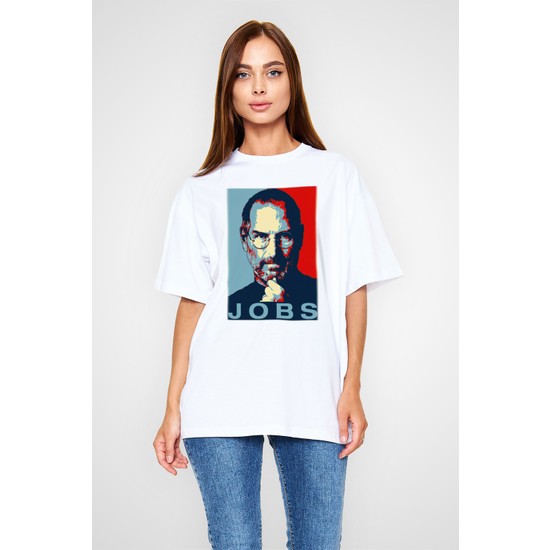 Steve Jobs Baskılı Unisex Beyaz Oversize Tshirt Fiyatı