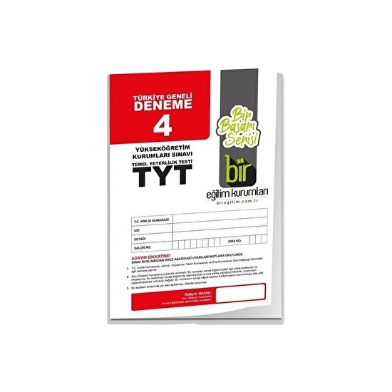 Bir Eğitim Kurumları TYT Türkiye Geneli Deneme 4 Kitabı ve Fiyatı