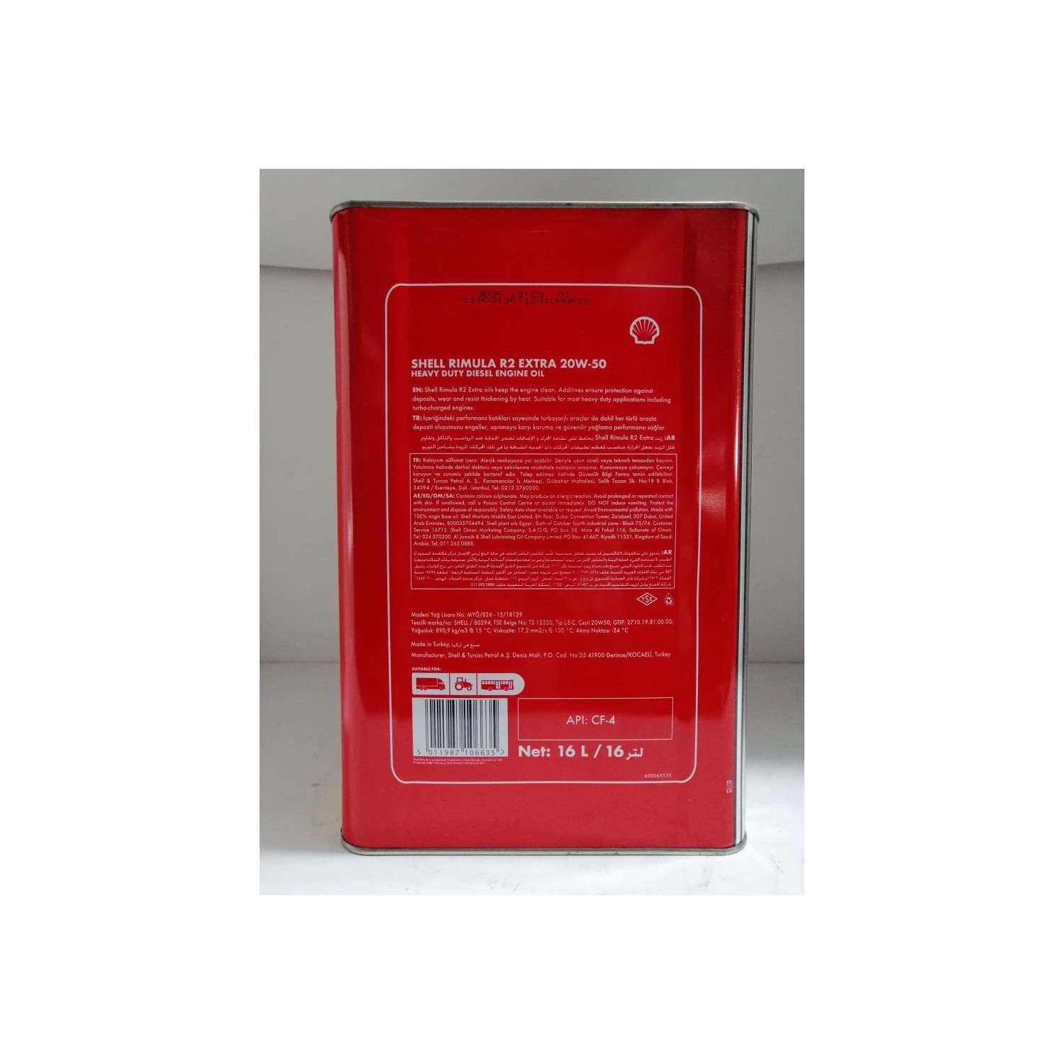 Shell Rimula R2 Extra 20W-50 16 Litre Motor Yağı ( Üretim Fiyatı