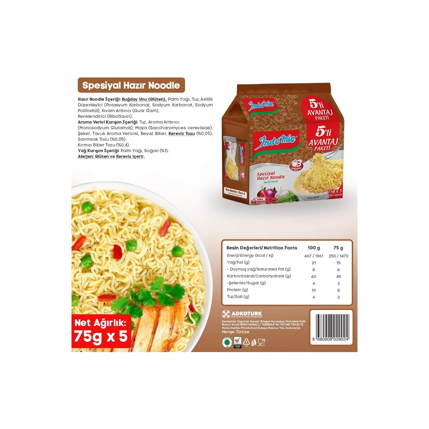 Indomie 5'li Paket Spesiyal Noodle, 5X75GR Fiyatı