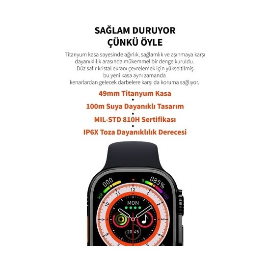 Siques Watch 8 Ultra Pro 49MM Gri Akllı Saat Erkek+Kadın Xiaomi Iphone ...