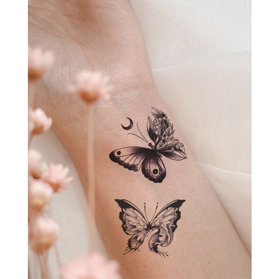 BP Tattoo Siyah Renkli Kelebek Dövmesi 2'li Minimal Tattoo Fiyatı