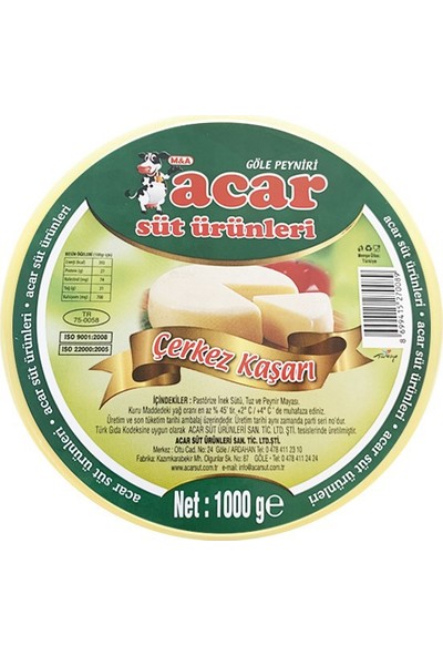 Acar Süt Çerkez Kaşarı 1 kg Acar Süt Çerkez Kaşarı 1 kg