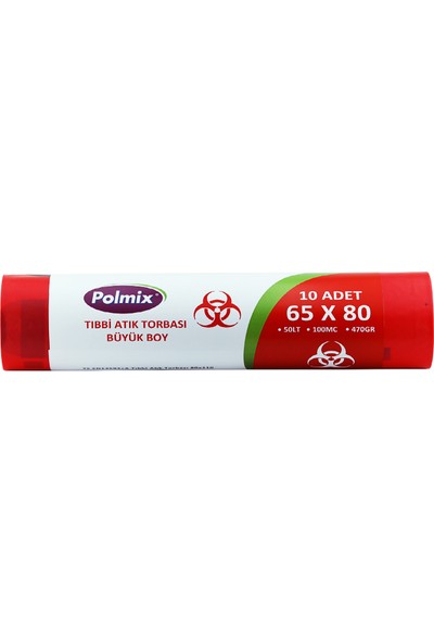 Polmix Tıbbi Atık Poşeti Büyük Boy 65 x 80 cm - 20 Rulo - 200 Adet Polmix Tıbbi Atık Poşeti Büyük Boy 65 x 80 cm - 20 Rulo - 200 Adet