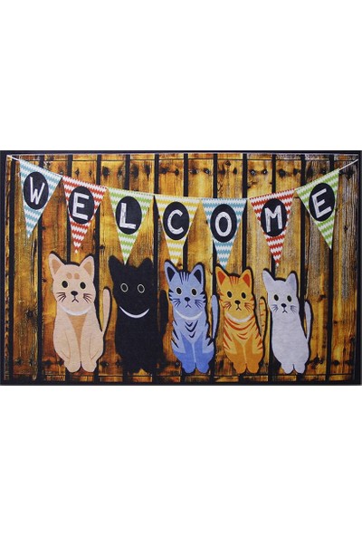 Myfloor Welcome ve Kedi Baskılı Kauçuk Ev Içi Kapı Önü Paspası Myfloor Welcome ve Kedi Baskılı Kauçuk Ev Içi Kapı Önü Paspası