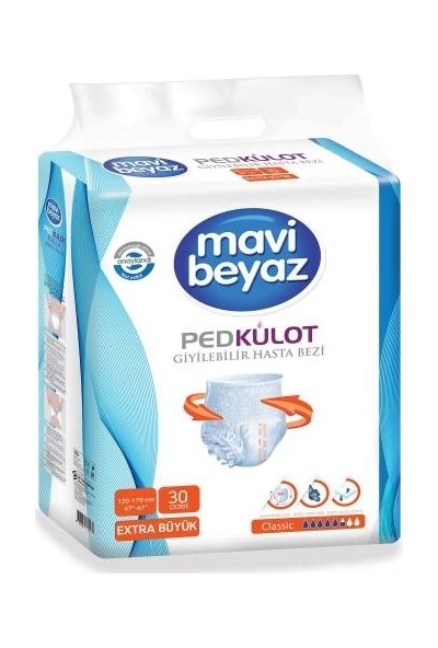 Mavi Beyaz Ped Emici Külot Hasta Bezi XL Extra Büyük x 4 Mavi Beyaz Ped Emici Külot Hasta Bezi XL Extra Büyük x 4