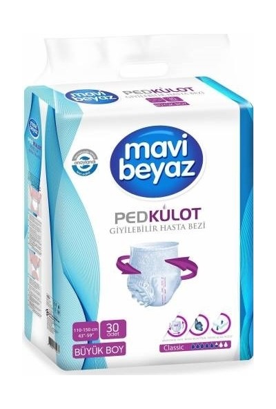 Mavi Beyaz Ped Emici Külot Hasta Bezi L Büyük x 4 Mavi Beyaz Ped Emici Külot Hasta Bezi L Büyük x 4