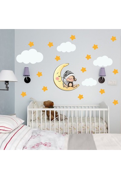 Tilki Dünyası Uyuyan Maymun Yıldız Bulut Set Bebek Çocuk Odası Duvar Sticker Tilki Dünyası Uyuyan Maymun Yıldız Bulut Set Bebek Çocuk Odası Duvar Sticker