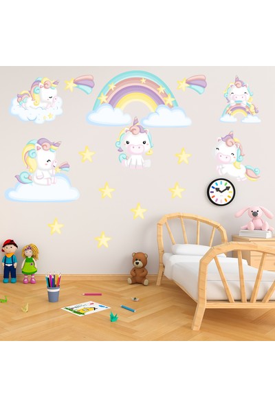Tilki Dünyası Sevimli Unicornlar Cocuk Odası Duvar Sticker Seti Tilki Dünyası Sevimli Unicornlar Cocuk Odası Duvar Sticker Seti