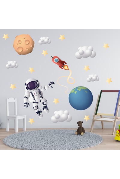 Tilki Dünyası Astronot Dünya Göktaşı Bulutlar ve Yıldızlar