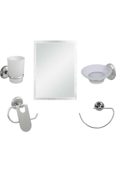 Menzi̇r 5 Parça Krom Banyo Ayna Seti Takımı Kare Menzi̇r 5 Parça Krom Banyo Ayna Seti Takımı Kare
