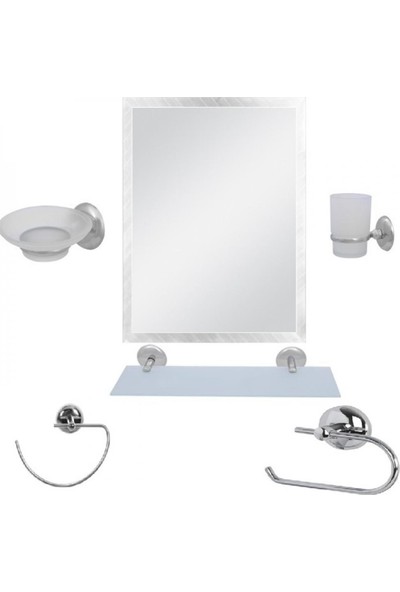 Menzi̇r 6 Parça Krom Banyo Ayna Seti Kare