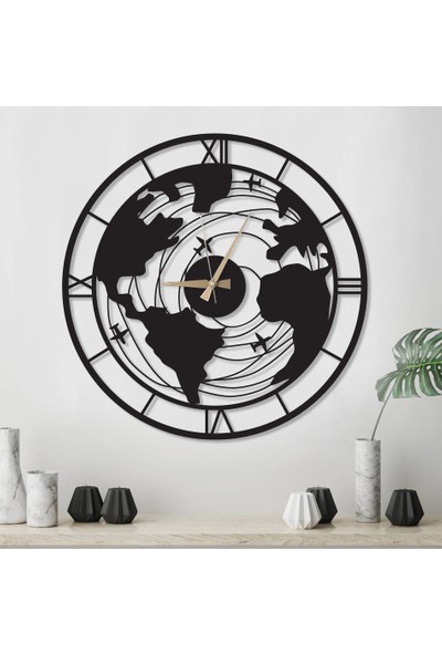 Trigou Plane World Clock Metal Saat 50 x 50 cm Trigou Plane World Clock Metal Saat 50 x 50 cm