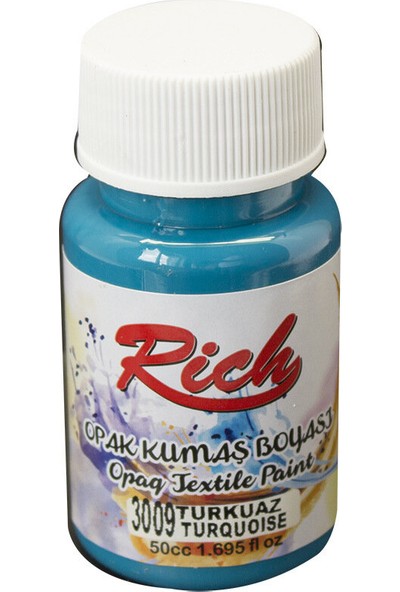 Rich Opak Kumaş Boyası 50 cc - 3009 Turkuaz Rich Opak Kumaş Boyası 50 cc - 3009 Turkuaz