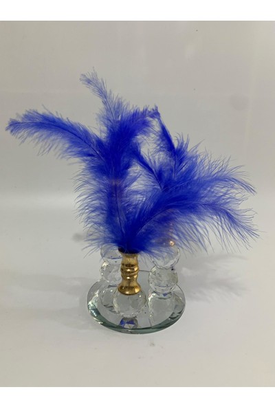 By Arı Ev Dekorasyon Mavi Tüylü Kristal Tüylük Gold