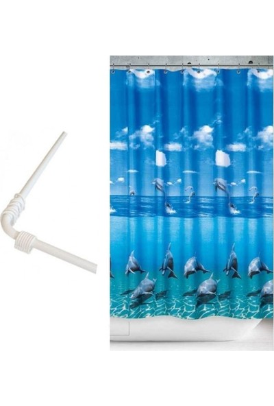 Prado Dolphin Banyo Perdesi, Duş Perdesi Çift Kanat 120X200CM Askı Hediyeli