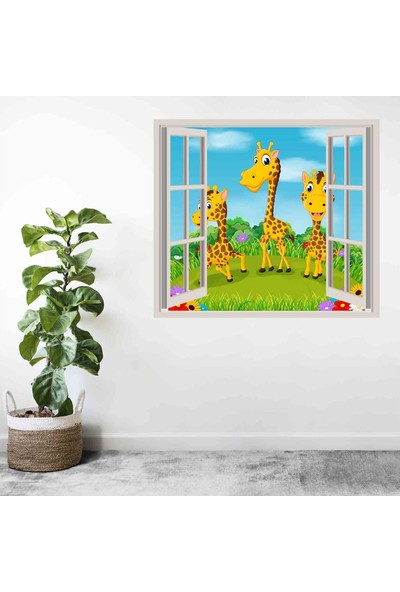 Kt Decoration 3D Pencereden Bakan Sevimli Zürafalar Duvar Sticker Kt Decoration 3D Pencereden Bakan Sevimli Zürafalar Duvar Sticker