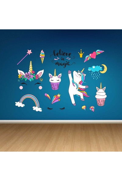 Kt Decoration Unicorn Sevimli Atlar Set Kız Odası Duvar Sticker Kt Decoration Unicorn Sevimli Atlar Set Kız Odası Duvar Sticker