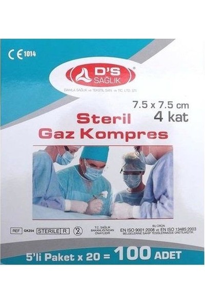 DS Sağlık Steril Gaz Kompres 7.5 x 7.5 cm 4 kat 5 li Zarf 100 lü DS Sağlık Steril Gaz Kompres 7.5 x 7.5 cm 4 kat 5 li Zarf 100 lü