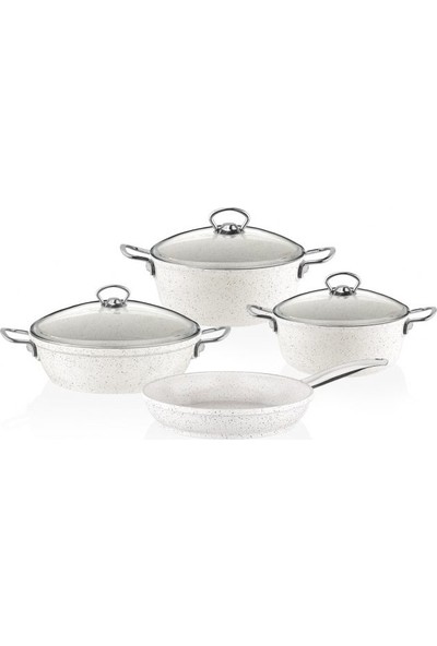 Taç Granit Döküm 4'lü 7 Parça Tencere Seti Beyaz