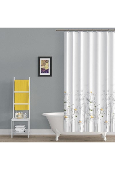 Prado Daisy Banyo Perdesi, Duş Perdesi Çift Kanat 120X200CM Askı Hediyeli