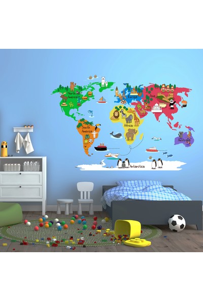 Sim Tasarım Dünya Haritası Duvar Stickerı