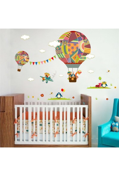 Kt Decoration Renkli Sıcak Hava Balon ve Hayvanlar Kreş Odası Duvar Sticker Kt Decoration Renkli Sıcak Hava Balon ve Hayvanlar Kreş Odası Duvar Sticker