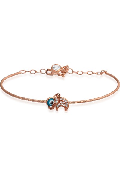 Argentum Concept Nazarlı Fil Motifli Gümüş Bilekten Geçmeli Kelepçe